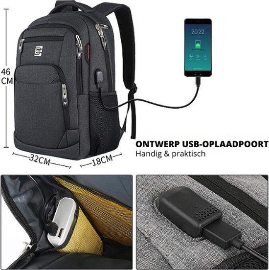 Laptop Rugtas - Zakelijke rugzak - Schoolrugzak 15,6 inch - 25L, 3 ...