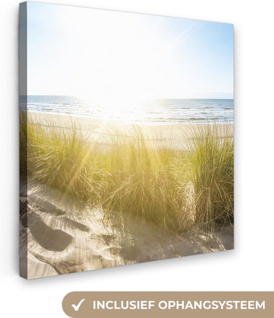 Canvas Schilderij Strand - Duin - Zon - Zee - Zomer - 50x50 cm - Wanddecoratie | bol