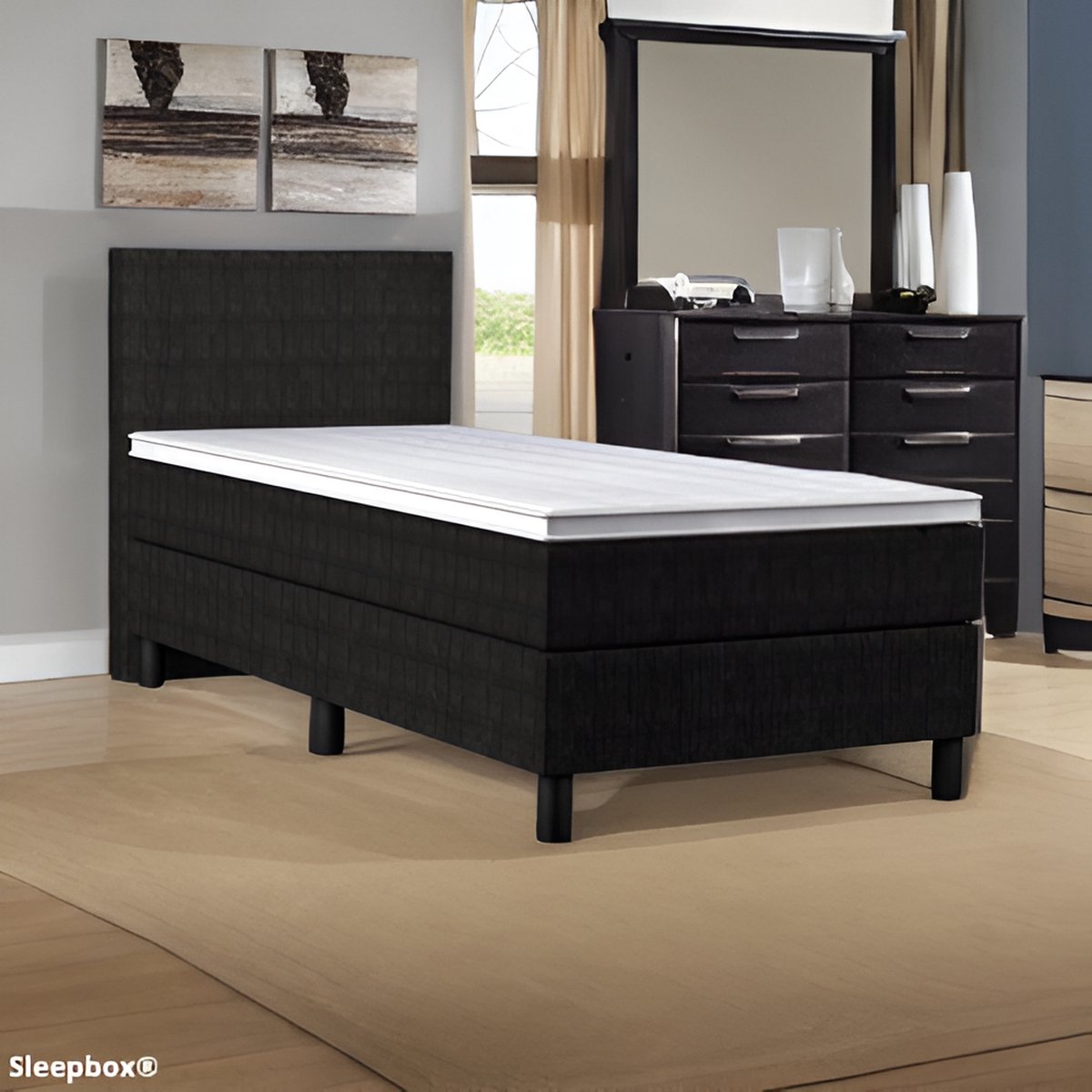 Sleepbox ® - Boxspring 90x200 - Zwart - Luxe pocketvering 7 zone ...