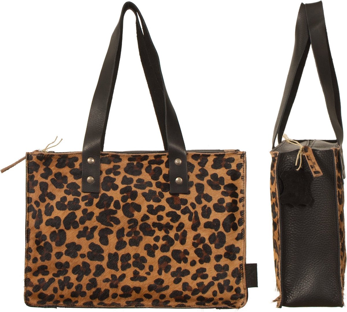 Koeienhuid handtas - Zwart/panterprint | Lederen handtas | bol.com