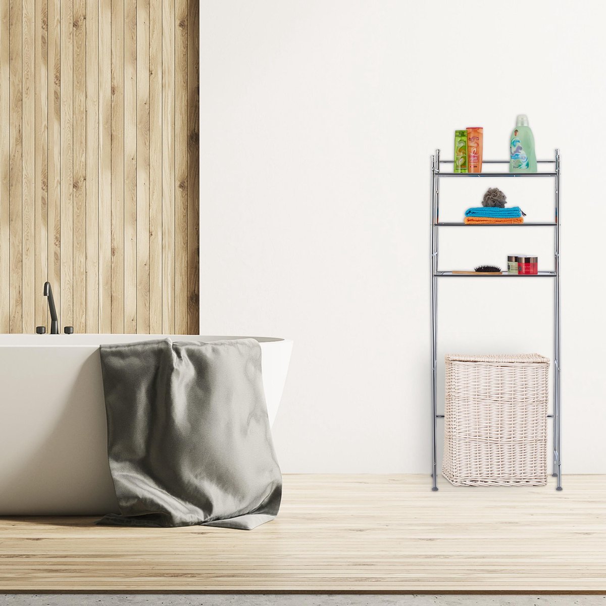 Relaxdays wasmachine rek - opbergrek boven toilet chroom - badkamerrek ...