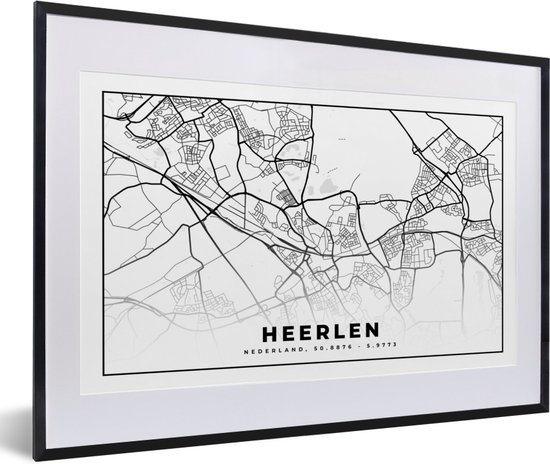 Fotolijst incl. Poster - Stadskaart - Heerlen - Nederland - 60x40 cm - Posterlijst -... | bol