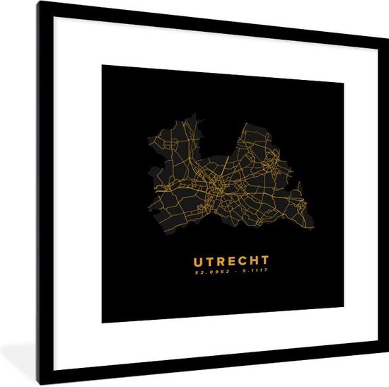 Fotolijst incl. Poster - Utrecht - Kaart - Nederland - Gold - 40x40 cm ...