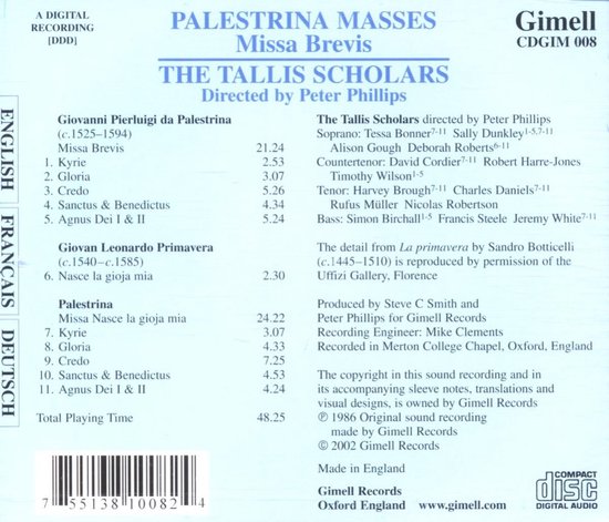 Tallis Scholars, Peter Phillips - Missa Brevis/Missa Nasce (CD), Peter ...