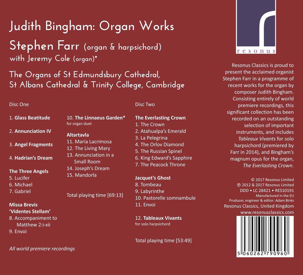 Stephen Farr, Jeremy Cole - Judith Bingham Organ Works (CD), Stephen ...