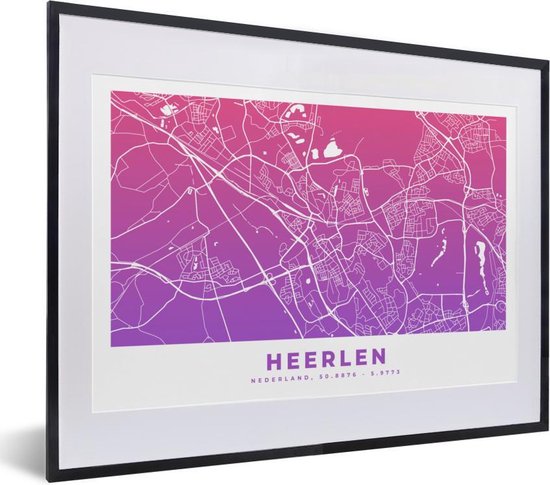 Fotolijst incl. Poster - Stadskaart - Heerlen - Paars - 40x30 cm - Posterlijst -... | bol