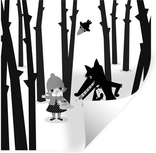Stickers Stickers muraux - le petit chaperon rouge et le loup - noir et ...