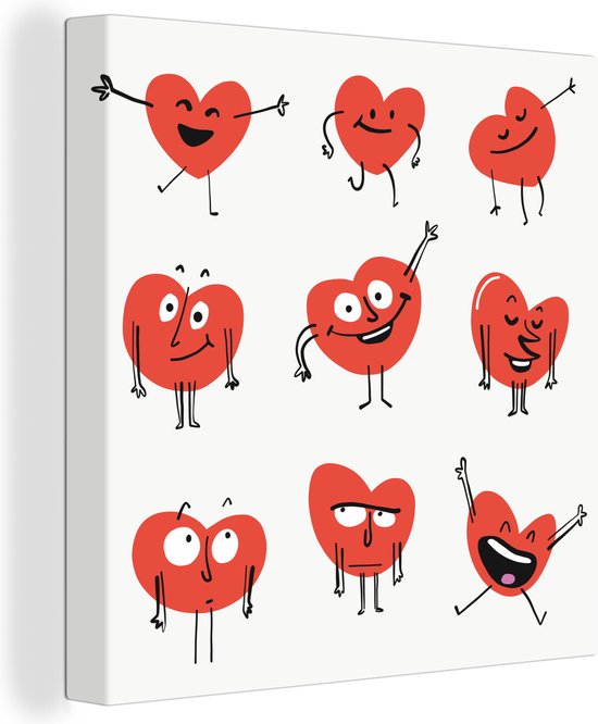 Une illustration de neuf coeurs avec des émotions sur toile 90x90 cm ...