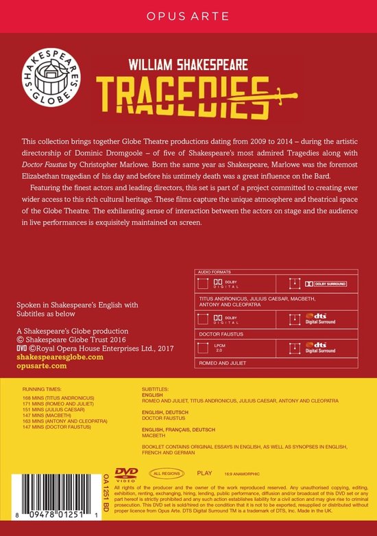 Shakespeares Globe - Tragedies (7 DVD), Shakespeares Globe | Muziek | bol