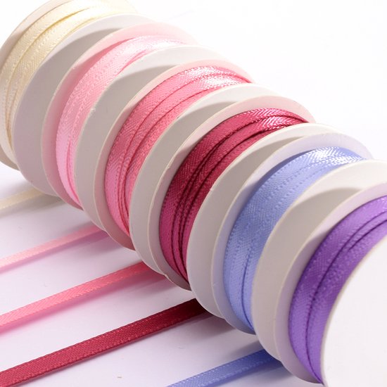 Vaessen Creative Satijn Lint - Baby Rose - Set 6 Kleuren - 3mmx2m | bol.com