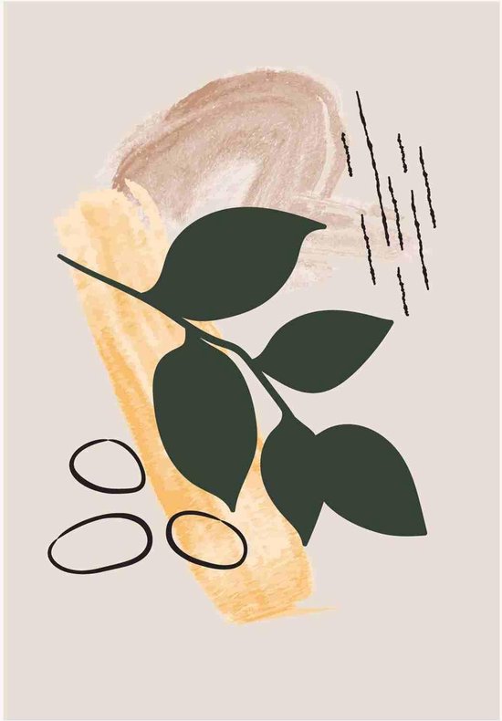 Canvas schilderij - Earth tone boho foliage line art drawing with ...