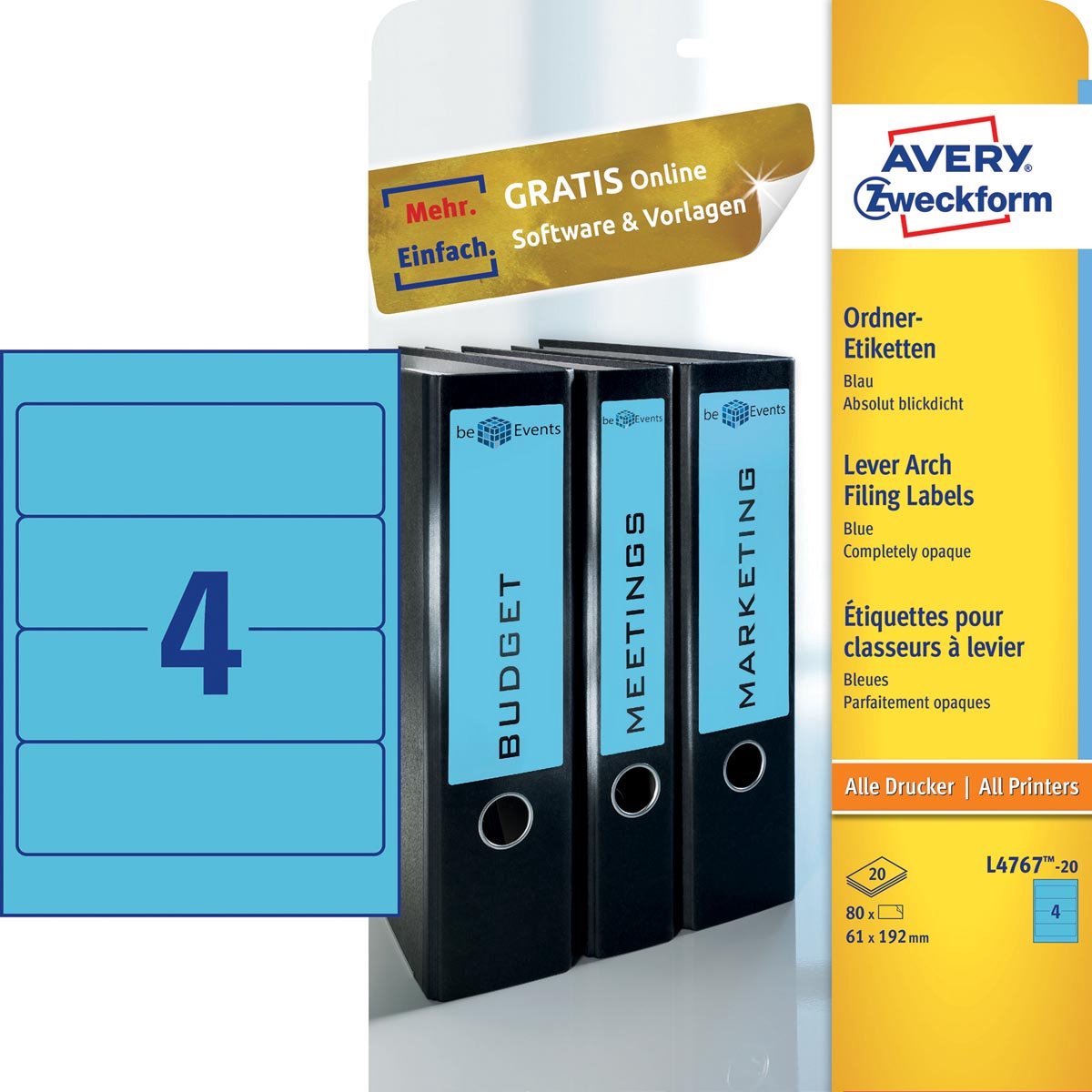 Rugetiket Avery breed 61x192mm zelfklevend blauw | bol.com