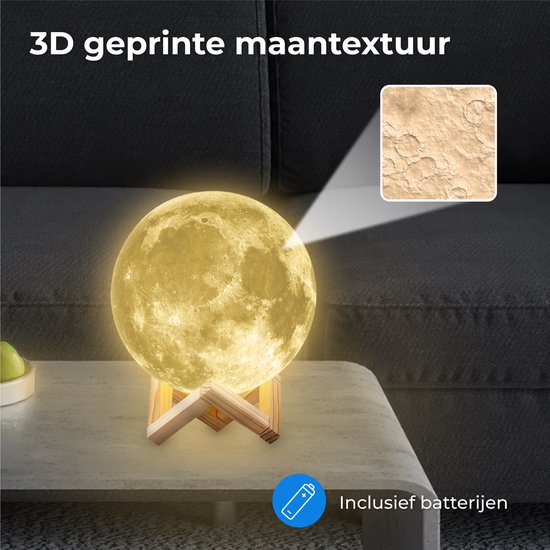 Nuvance - Maanlamp 3D Tafellamp - 12 cm - Warm Wit - Maan Lamp - Moon ...