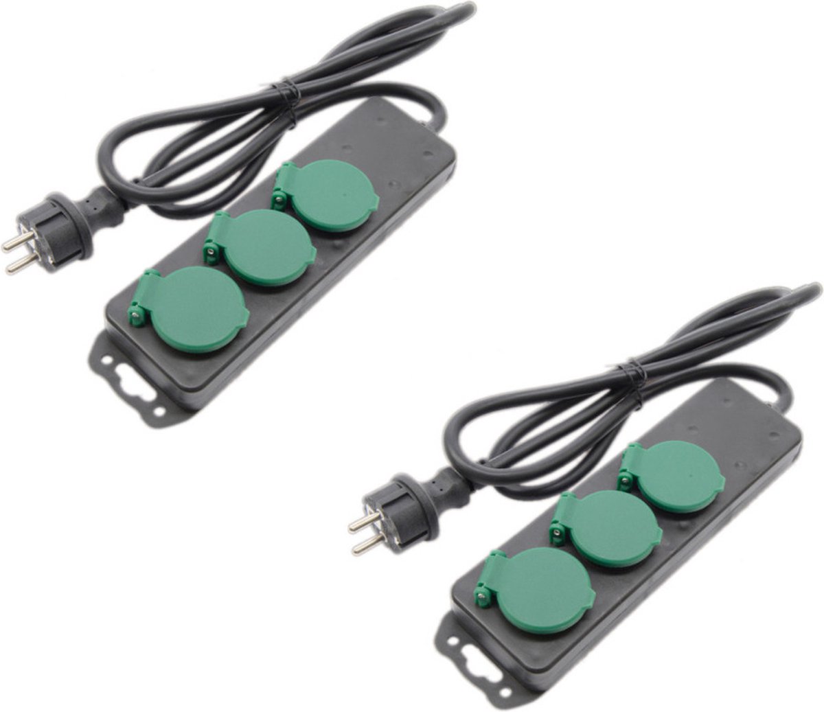 2x stuks stekkerdozen 3-voudig voor buiten gebruik 1,5 meter snoer ...