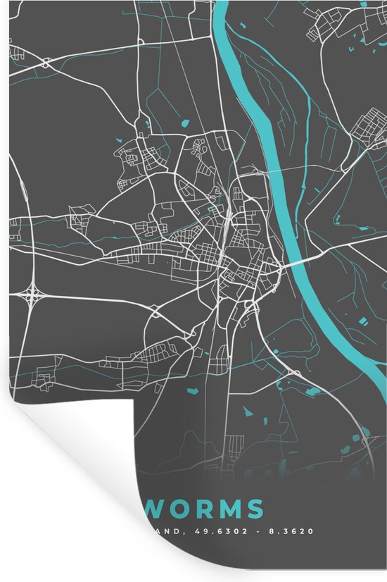 Muurstickers - Stadskaart – Worms – Duitsland – Plattegrond – Kaart ...