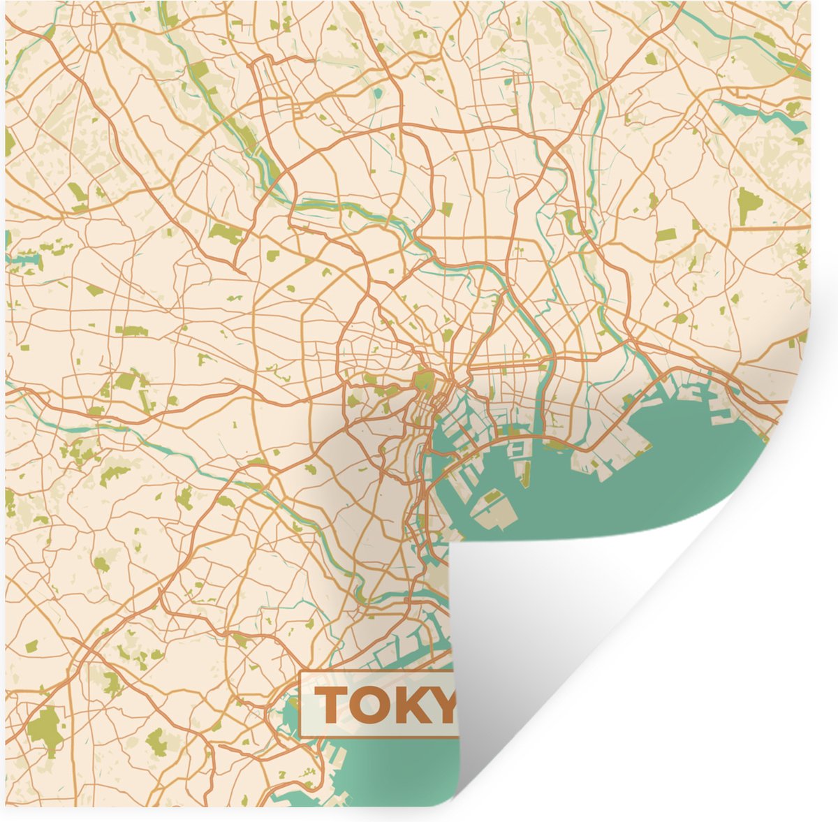 Muurstickers - Kaart - Tokyo - Stadskaart - Vintage - Plattegrond ...