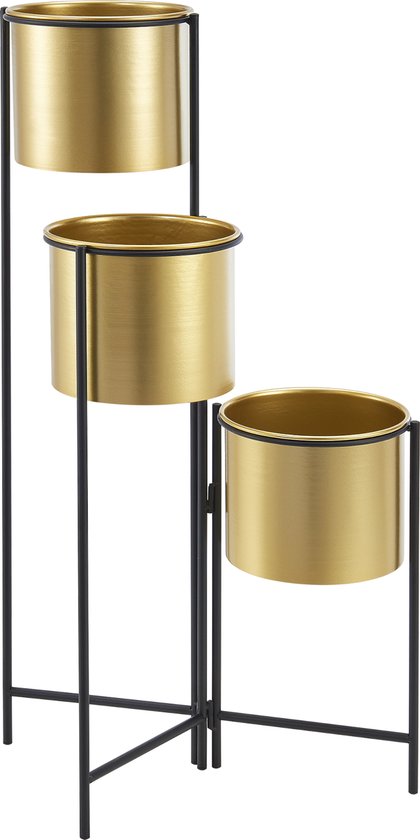 Bloempot - Set van 3 bloempotten op 1 standaard - Metaal - Messing ...