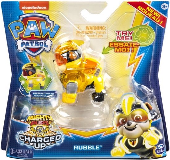 Paw Patrol Mighty Pups Charged Up Rubble - Met licht - 6 cm | bol.com