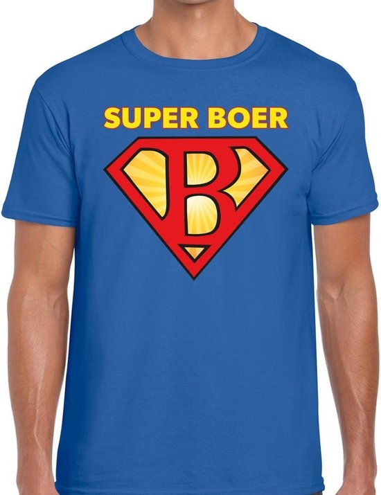 Blauw t-shirt super boer - blauw Achterhoek festival shirt voor heren ...