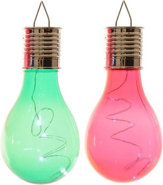 2x Buiten/tuin LED groen/rood peertjes solar verlichting 14 cm ...
