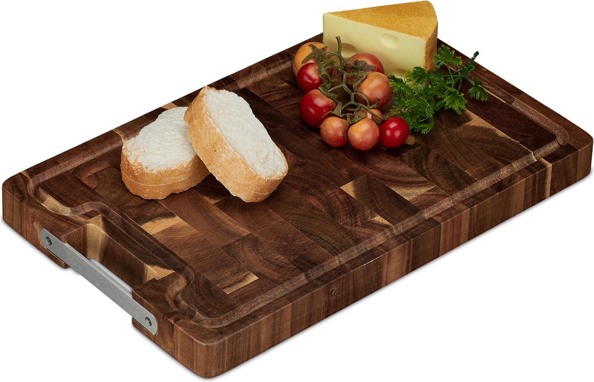 Relaxdays houten snijplank met rand - dik - vleesplank - keukenplank ...