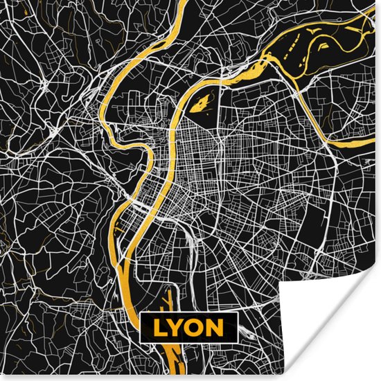 Poster Plattegrond – Kaart – Stadskaart – Frankrijk – Lyon - 100x100 cm XXL | bol