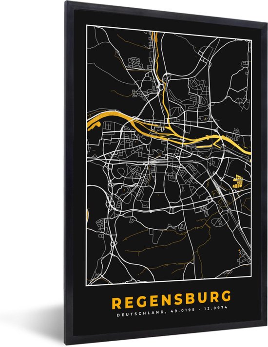 Fotolijst incl. Poster - Black and Gold – Stadskaart – Regensburg ...