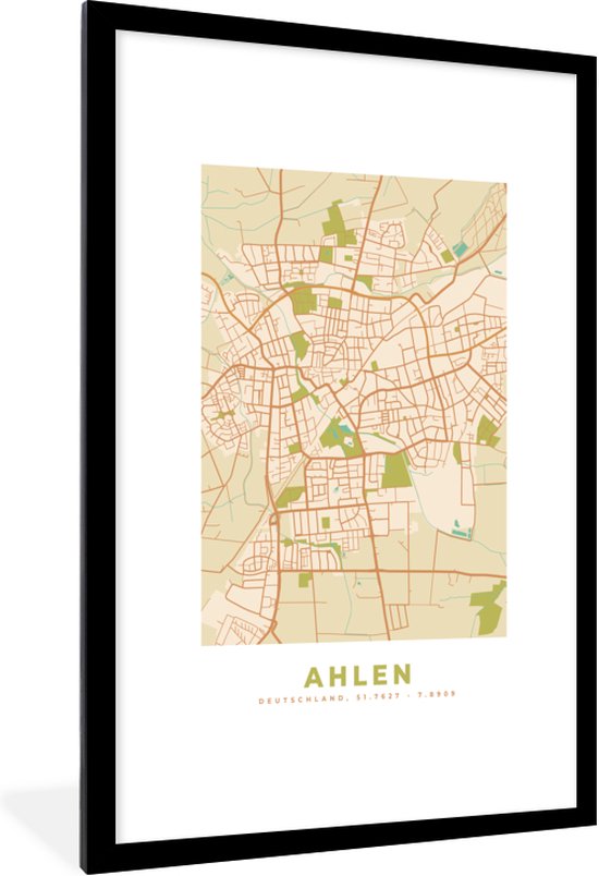 Fotolijst incl. Poster - Stadskaart - Ahlen - Vintage - Kaart ...