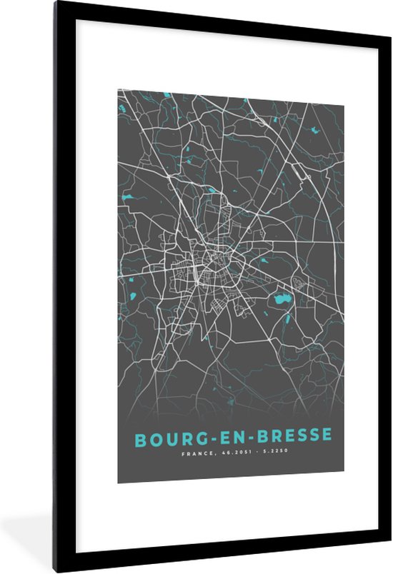 Fotolijst incl. Poster - Bourg-en-Bresse - Plattegrond - Stadskaart ...