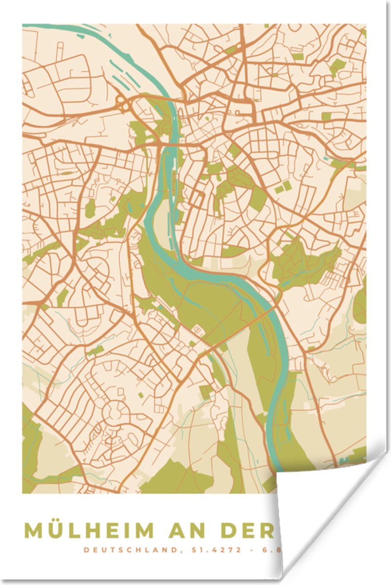 Poster Vintage - Mülheim an der Ruhr - Kaart - Plattegrond - Stadskaart ...
