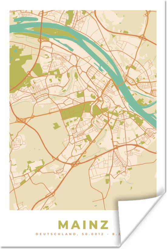 Poster Plattegrond - Mainz - Kaart - Vintage - Stadskaart - 40x60 cm | bol