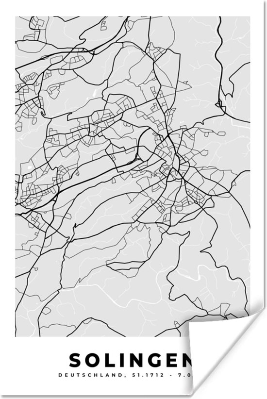 Poster Plattegrond - Duitsland - Solingen- Kaart - Stadskaart - 60x90 ...