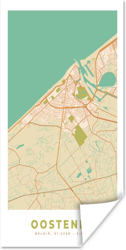 Poster Kaart - Plattegrond - Vintage - Stadskaart - Oostende - 40x80 cm ...