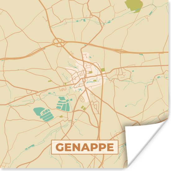 Poster Kaart - Stadskaart - Retro - Plattegrond - Genappe - 50x50 cm | bol
