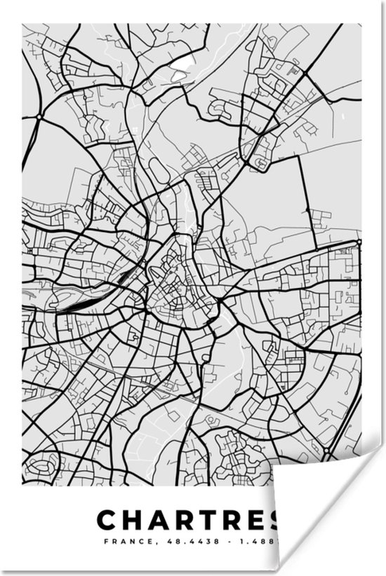 Affiche Chartres - Carte - France - Carte - Plan de la ville - 120x180 ...