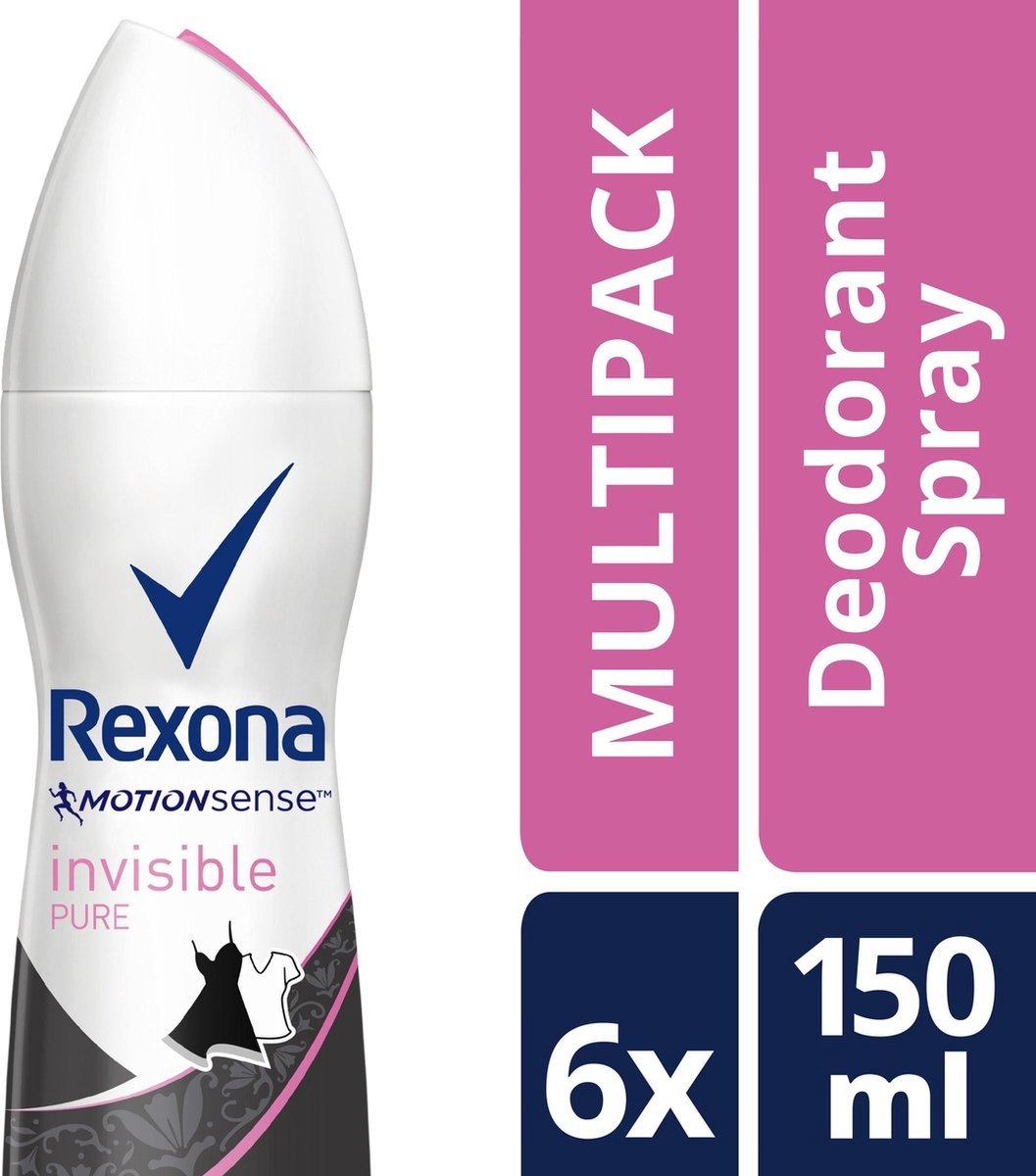Rexona Woman Invisible Pure Deodorant Spray - 6 x 150 ml ...