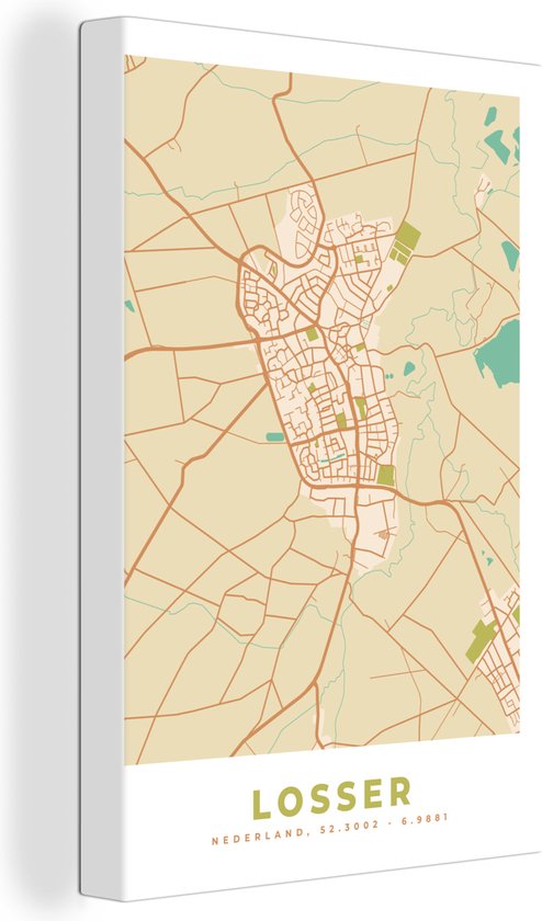 Canvas Schilderij Plattegrond - Kaart - Losser - Stadskaart - 120x180 ...