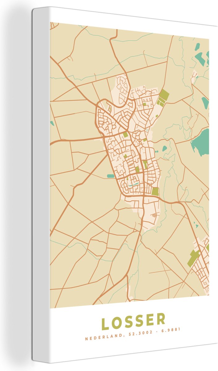 Canvas Schilderij Plattegrond - Kaart - Losser - Stadskaart - 120x180 ...