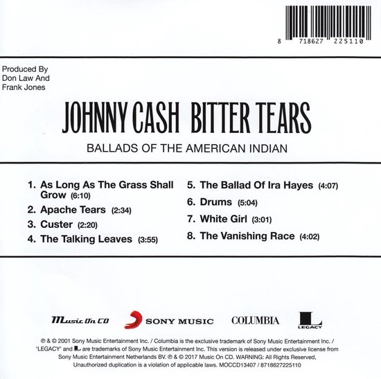 Bitter Tears - Cash Johnny, Johnny Cash | CD (album) | Muziek | bol.com