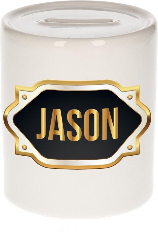 Jason naam cadeau spaarpot met gouden embleem - kado verjaardag ...