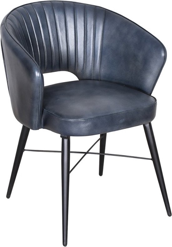 Eetkamerstoel met Armleuning 56*64*77 cm Blauw Leder Stoel ...