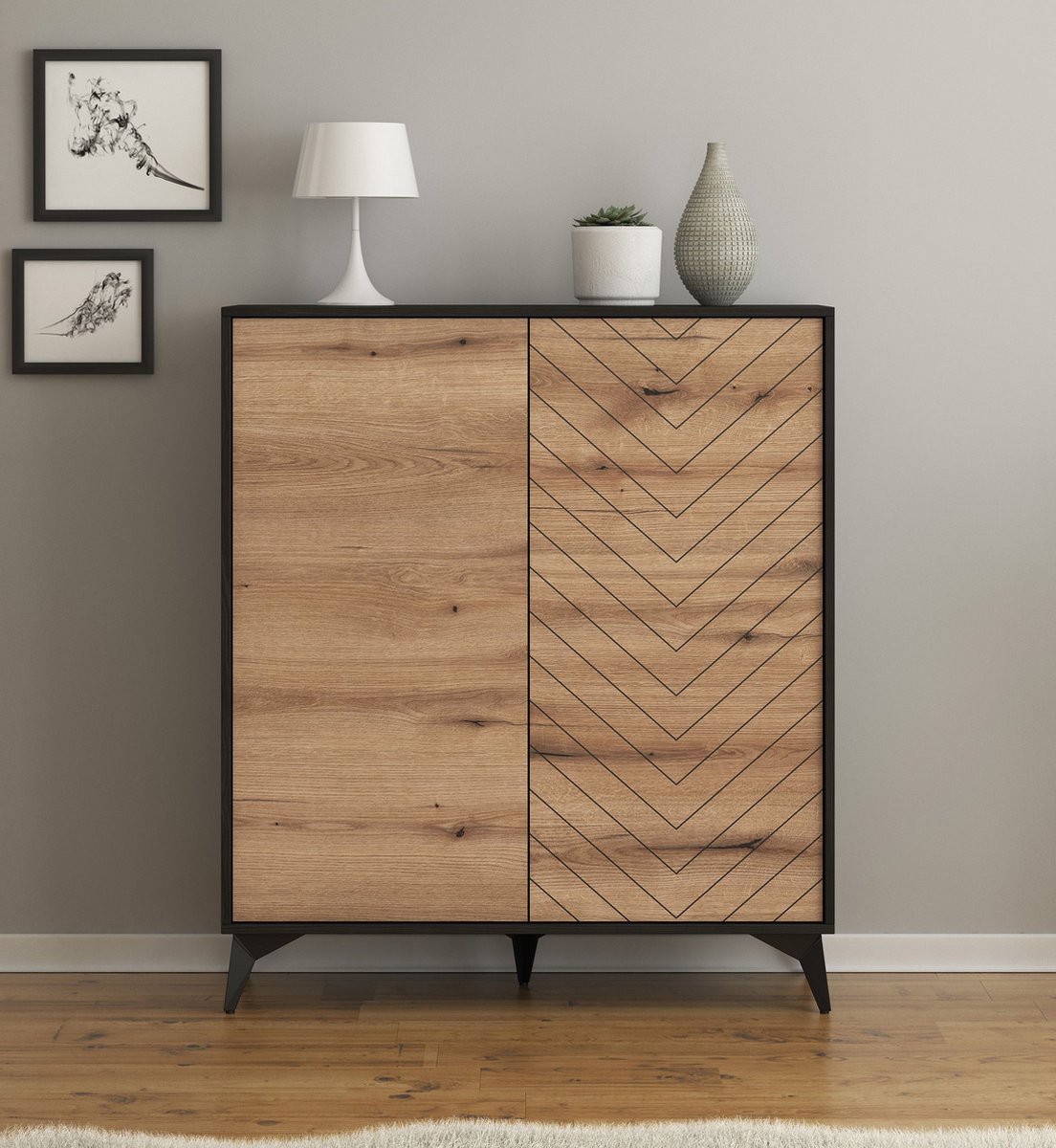Meubella - Dressoir Dolores - Eiken - Zwart - 104 cm - Hoog | bol.com