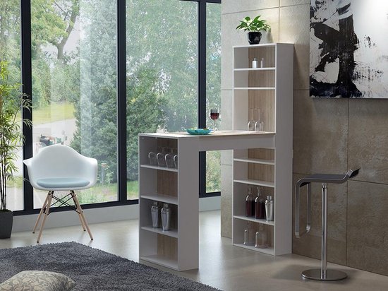Barmeubel met opbergruimtes - MDF - Naturel en wit - SKARN L 180 cm x H ...