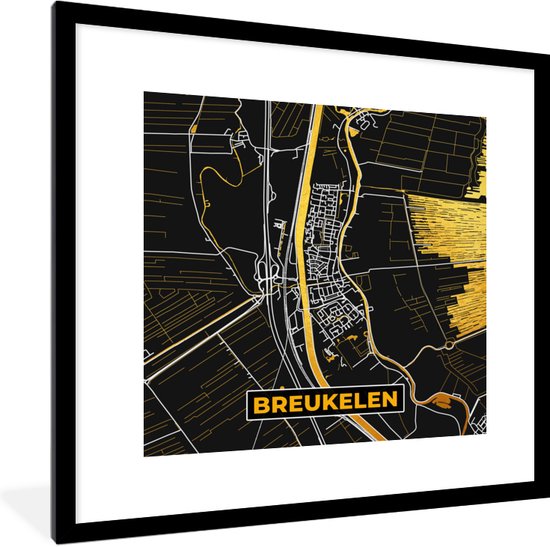 Fotolijst incl. Poster - Stadskaart - Kaart - Breukelen - Black en gold ...