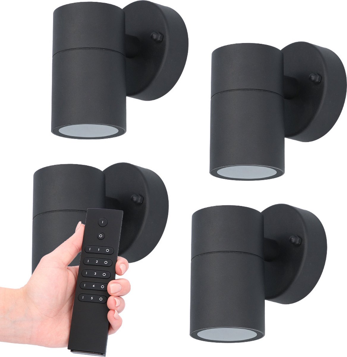 Set van 4 dimbare LED Wandlamp Mason 2700K - Zwart - IP44 - GU10 - Incl ...