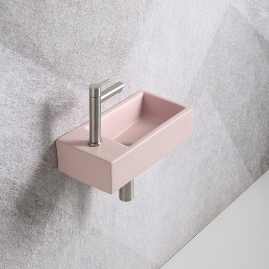 Fonteinset Mia 40.5x20x10.5cm mat roze links inclusief fontein kraan ...