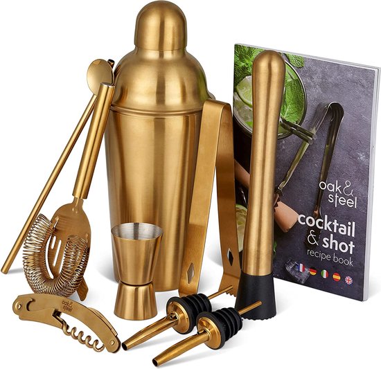 10-Delige Gouden Cocktail Set, Complete Geschenkset met Roestvrijstalen ...