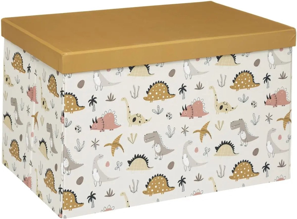 Opbergdoos/opberg box van karton met oker geel dinosaurus print - 38 x ...