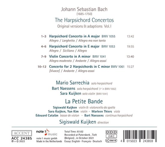 Johann Sebastian Bach: The Harpsichord Concertos, Mario / Sigiswald Kuijken / La... | bol.com