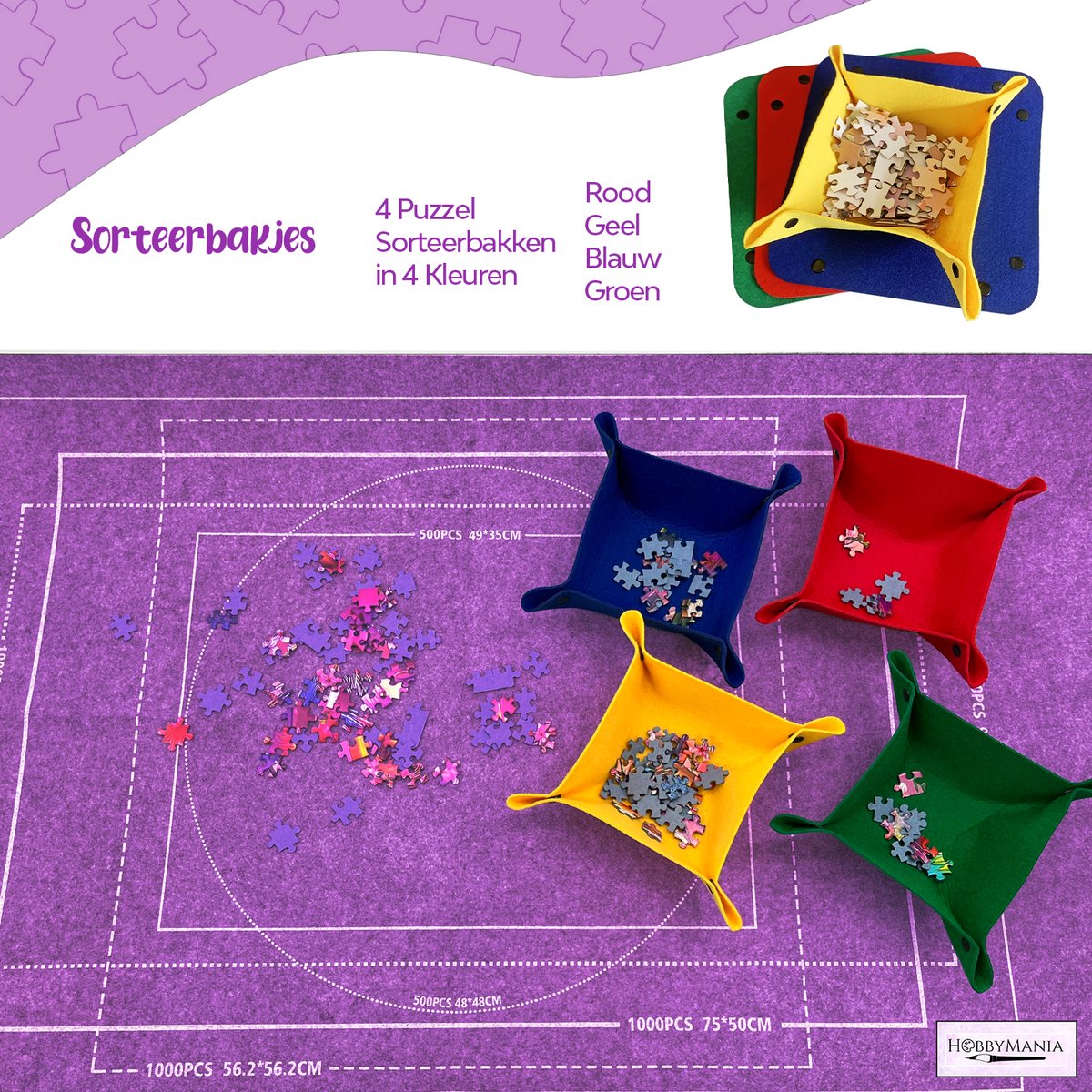 HobbyMania Puzzelmat – Puzzel – Legpuzzel – Inclusief Puzzelbakjes en ...